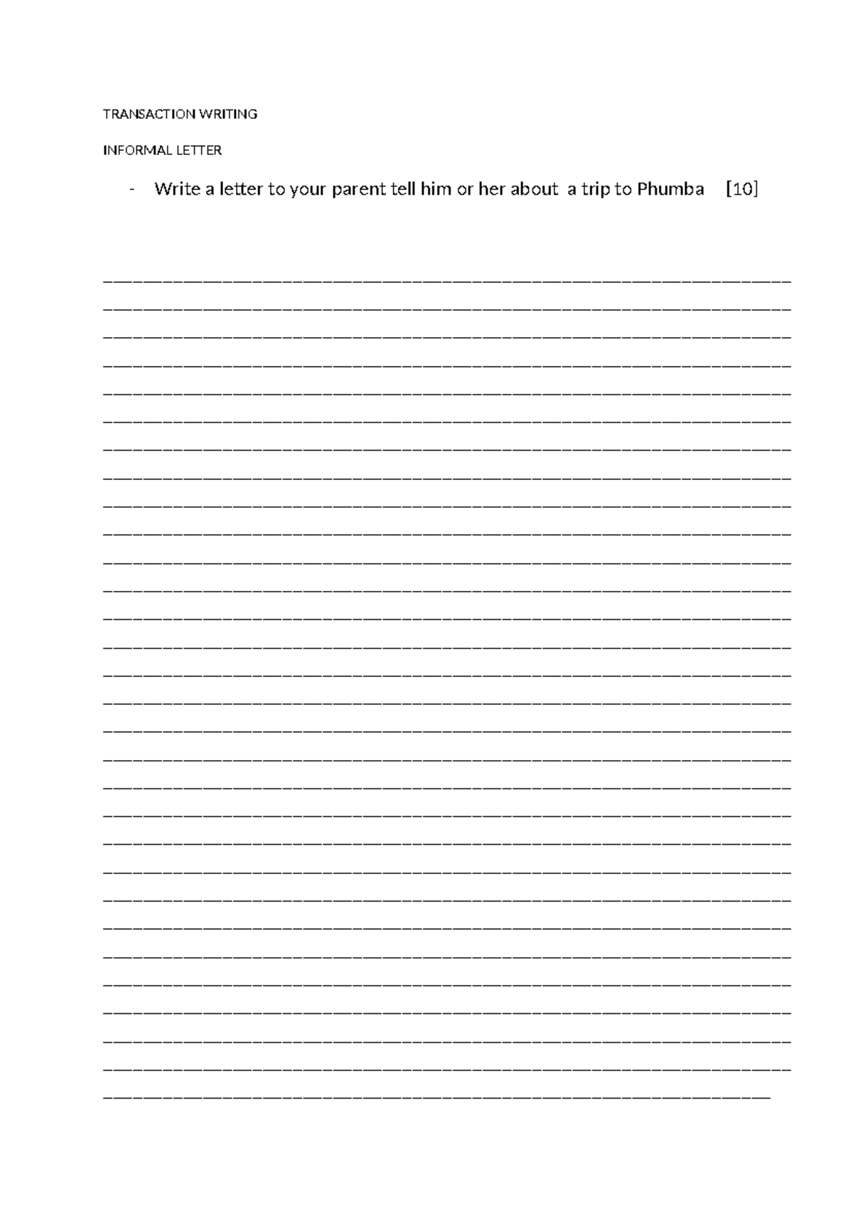 Transaction Writing - jgy - TRANSACTION WRITING INFORMAL LETTER - Write ...