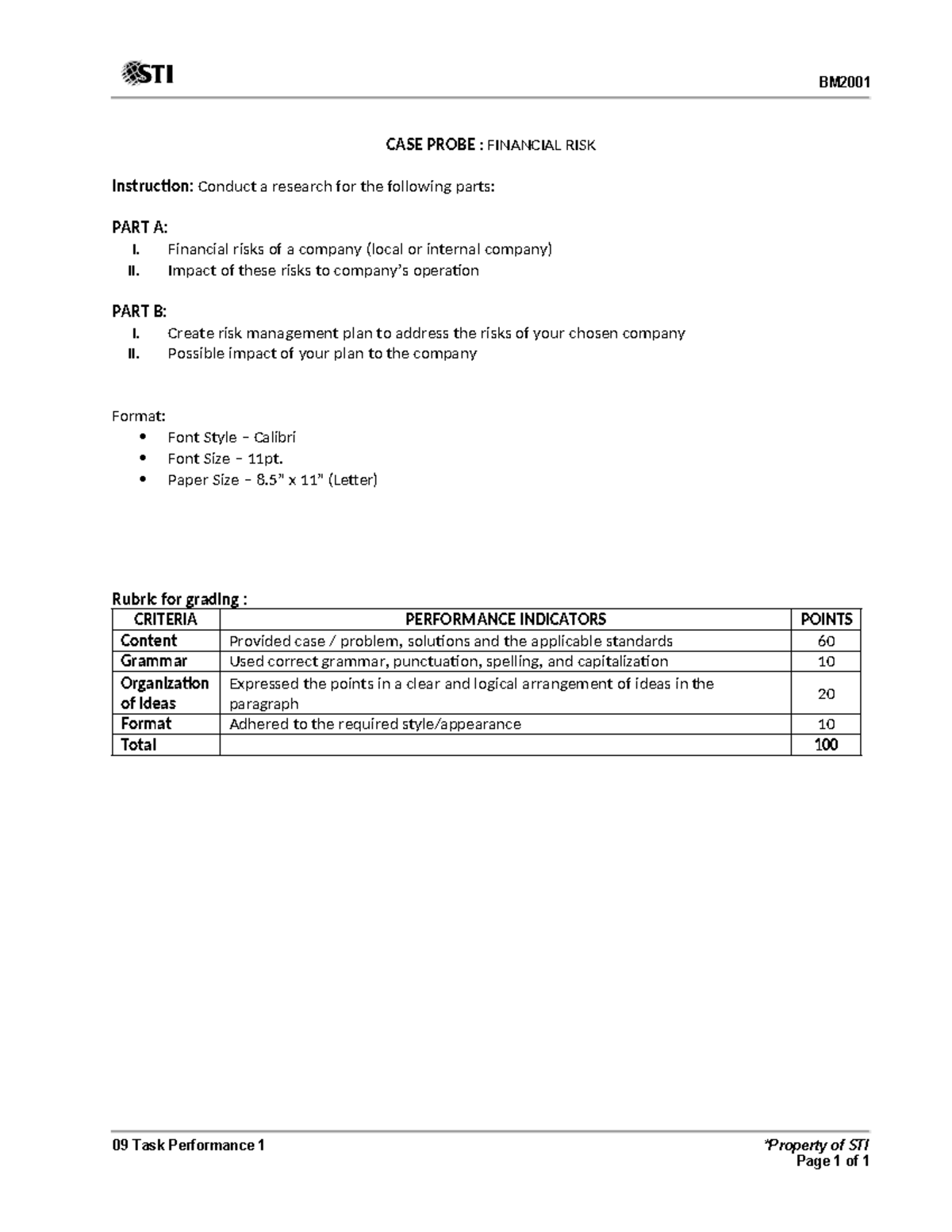 09 Task Performance 1 - vbcb - BM CASE PROBE : FINANCIAL RISK ...