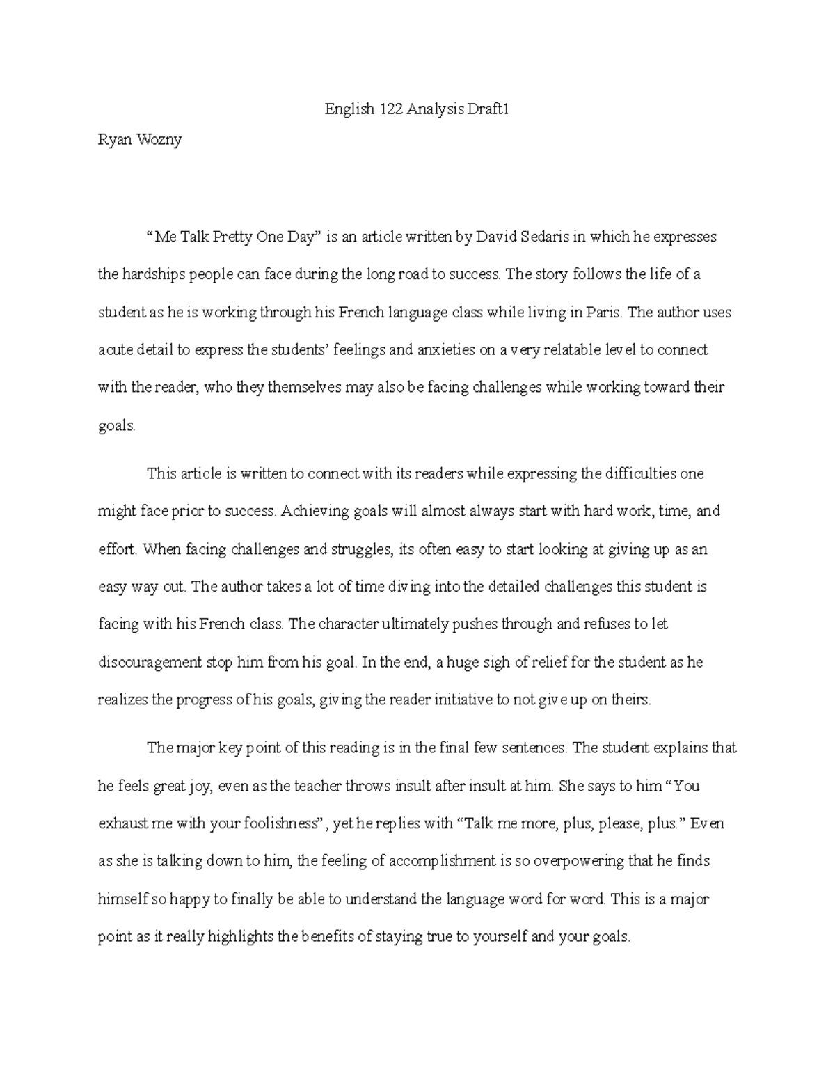 Eng122 - First draft analysis - English 122 Analysis Draft Ryan Wozny ...