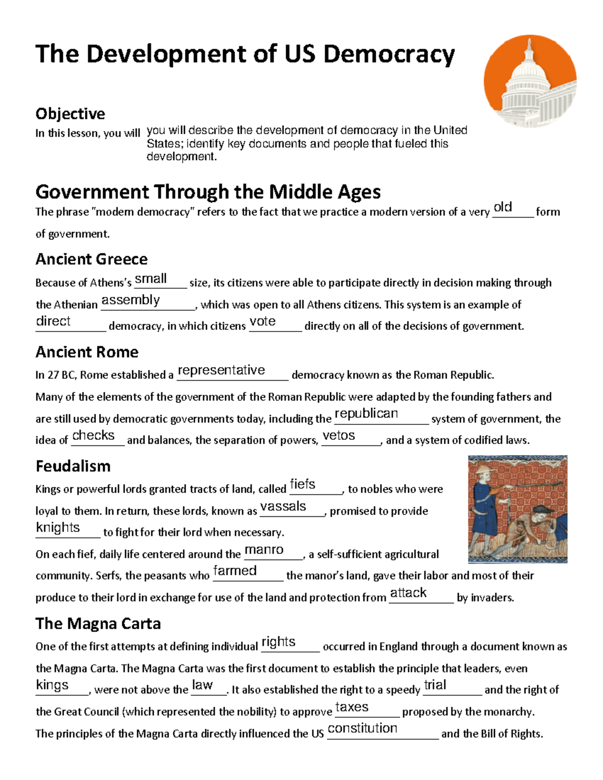 The development guided ntoes - The Development of US Democracy ...