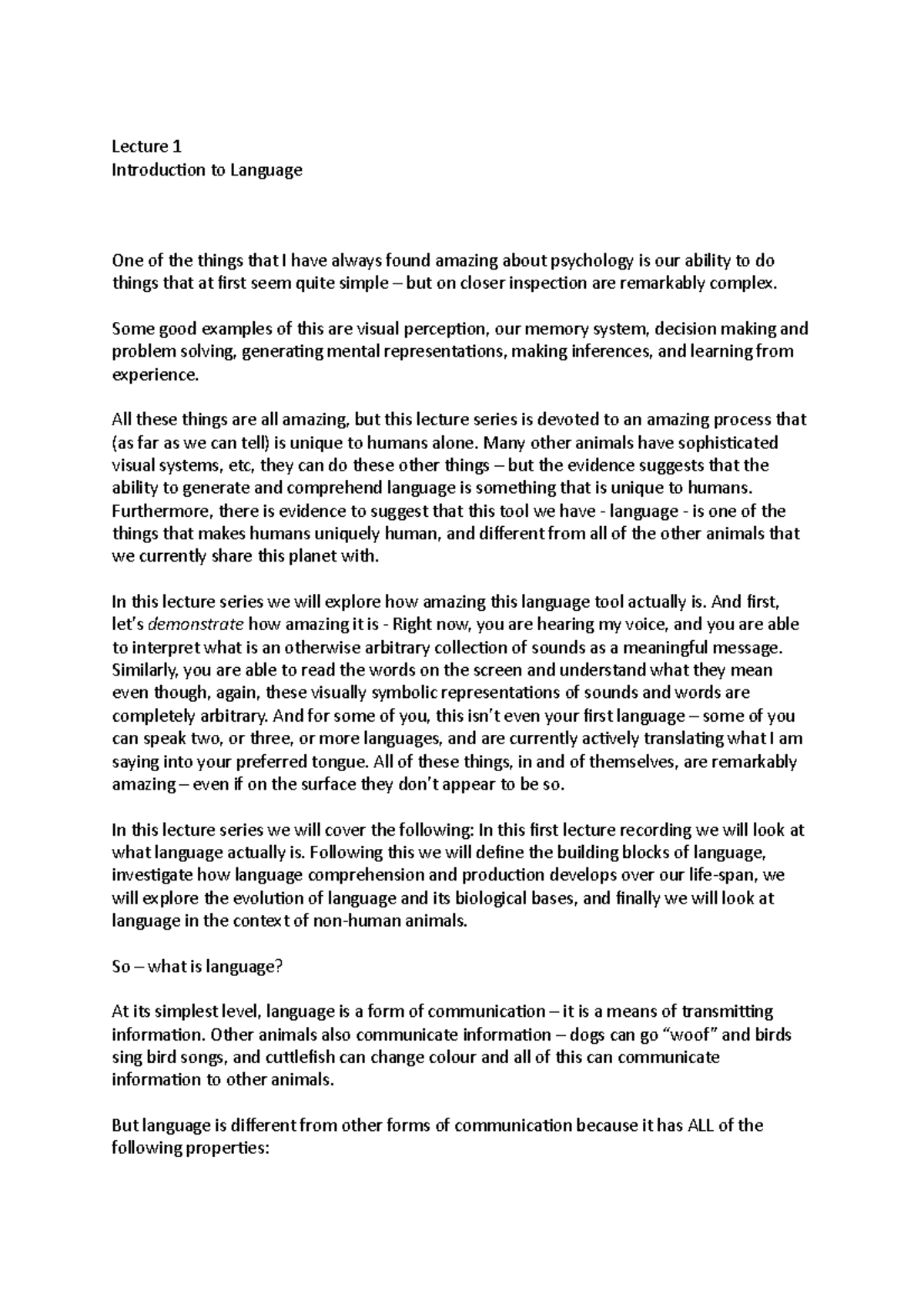 Language Lectures Transcripts - Psychology 1001 - Adelaide University ...