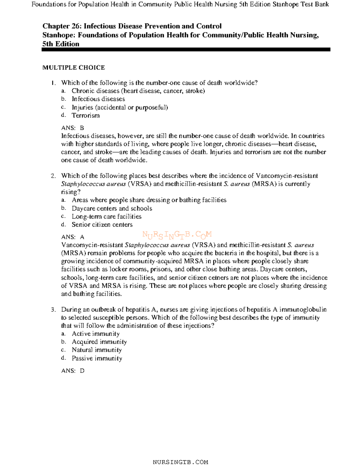 Infectious Disease Prevention and Control Test Bank - Studocu