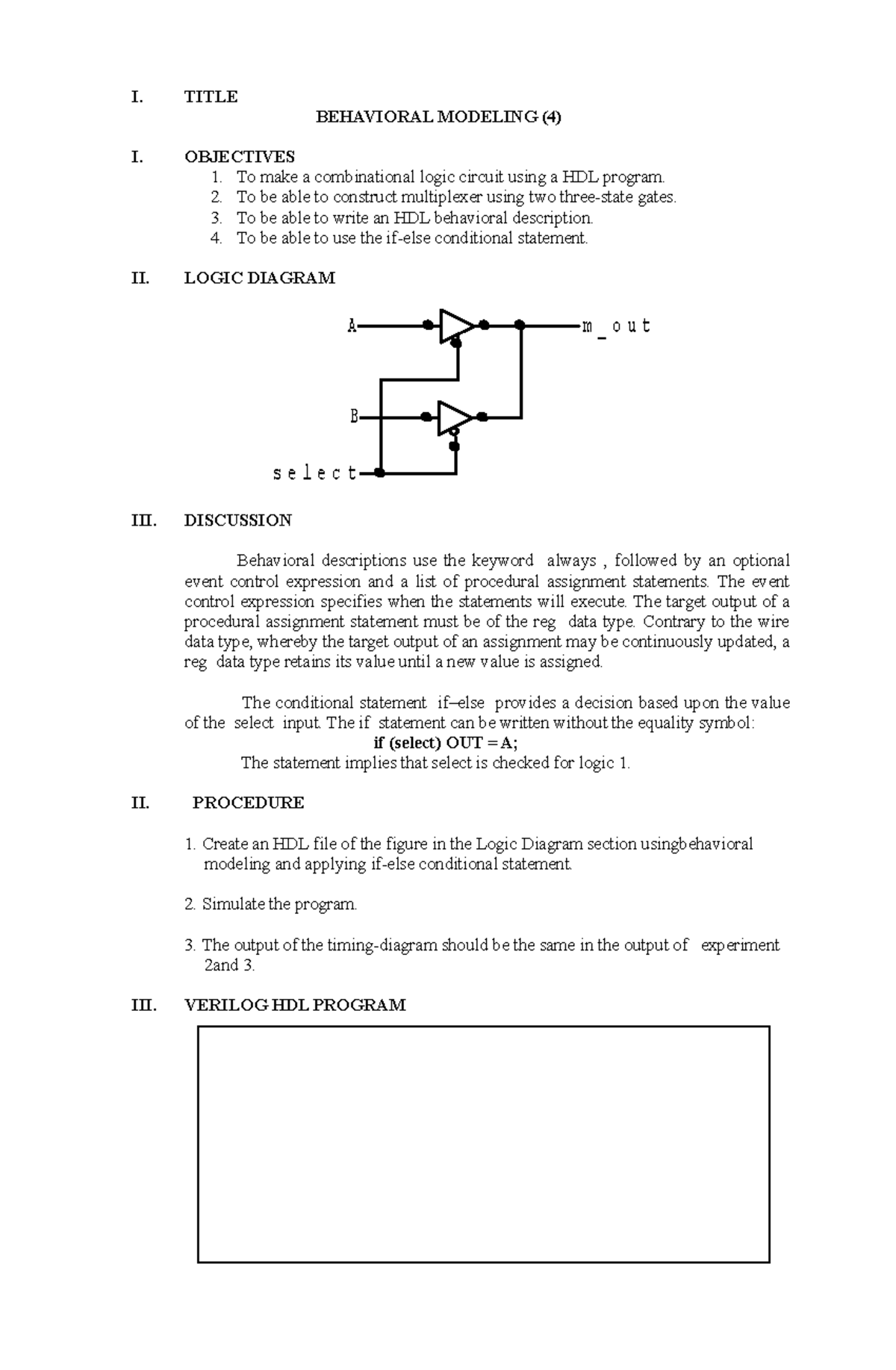 Behavioral Modeling - A B s e l e c t m _ o u t I. TITLE BEHAVIORAL ...