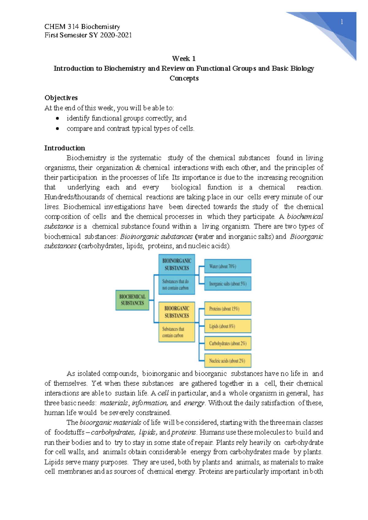 Introduction to Biochemistry and Review on Functional Groups and Basic ...