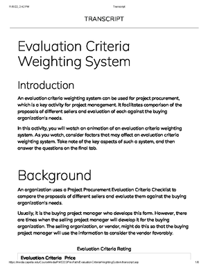 Activity Statement of Work (SOW) Analysis - Transcript - TRANSCRIPT ...