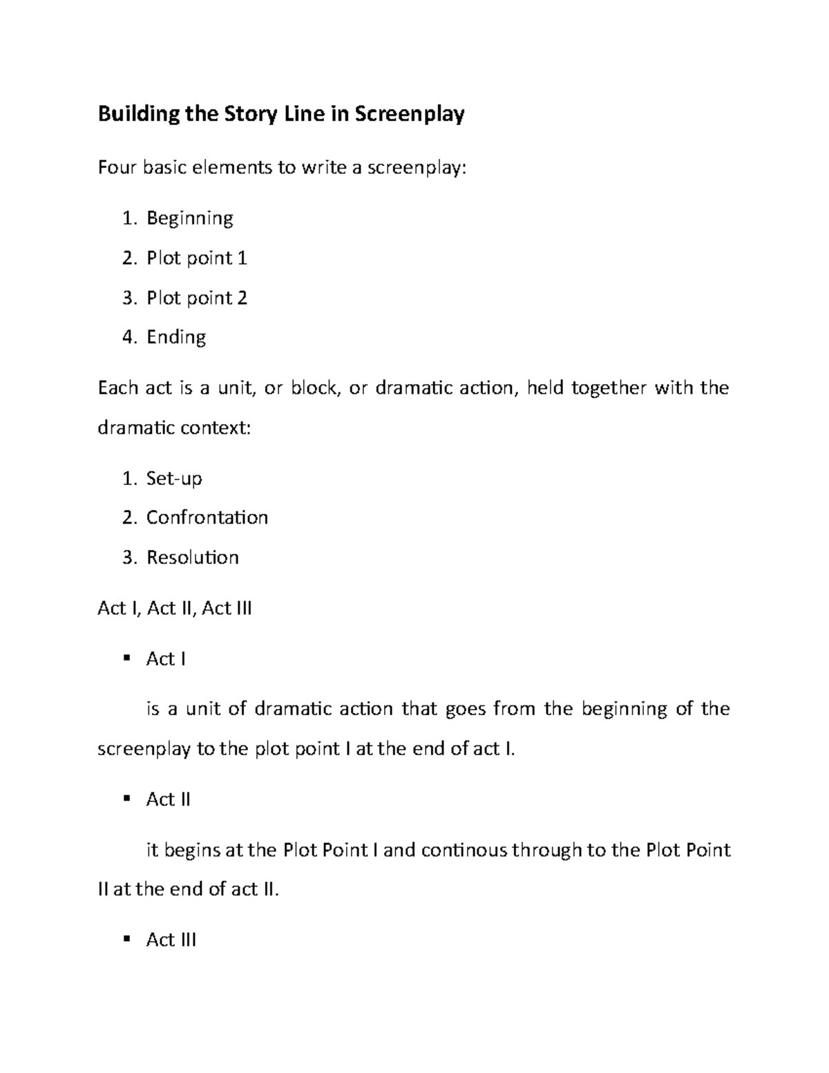 Building the Story Line in Screenplay - Act II it begins at the Plot ...