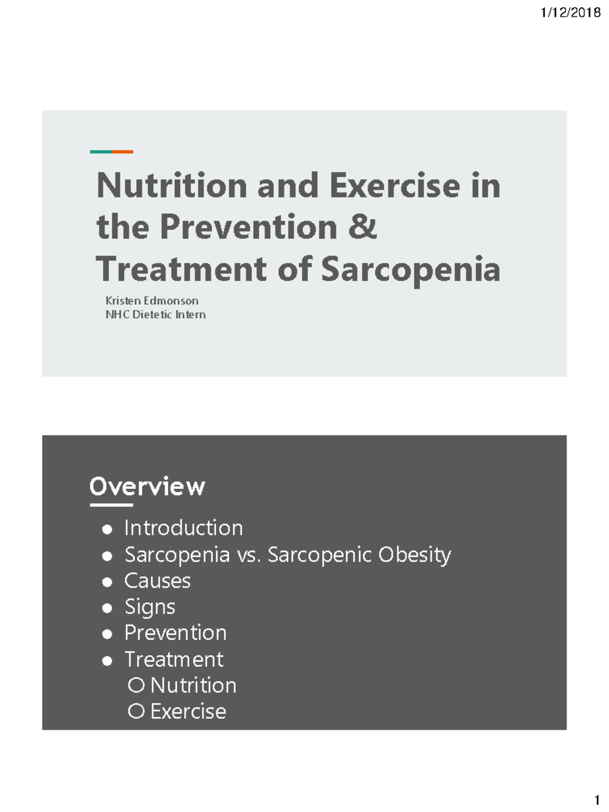 Nutrition and Exercise in the Prevention Treatment of Sarcopenia ...