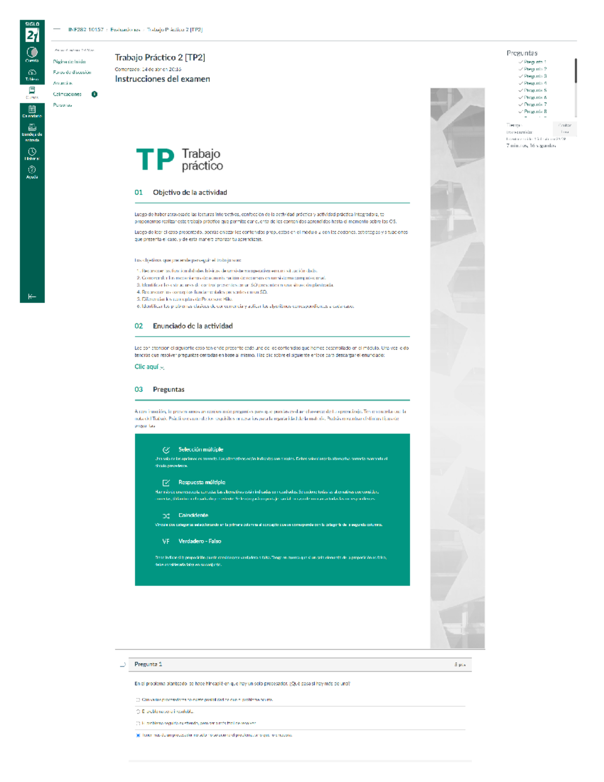 Tp2 100% - Sistemas Operativos - TP2 100% - SIGLO Evaluaciones Trabajo Práctico 2 2 Período ...
