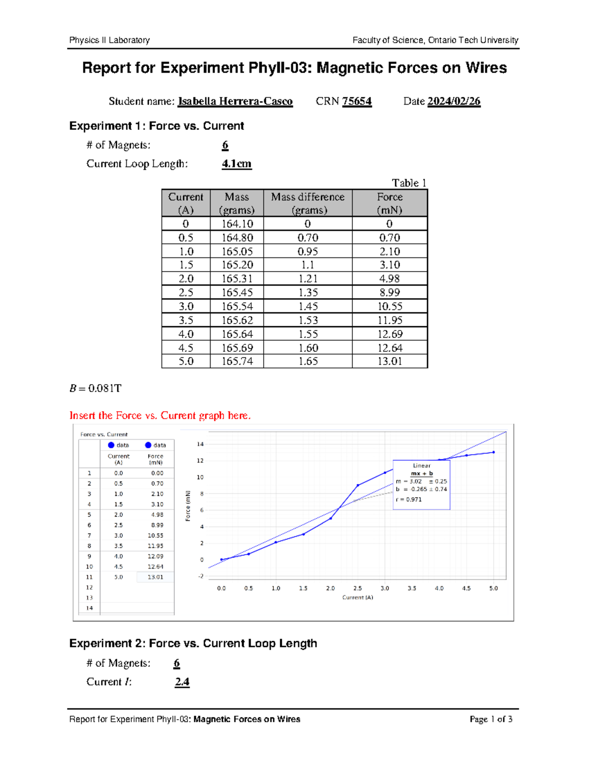 Report Magnetic Forces - Physics II Laboratory Faculty of Science ...
