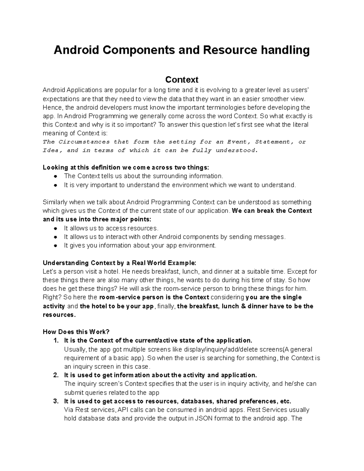Android Components and Resource handling - Android Components and ...