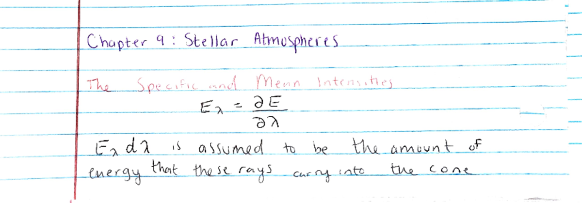 Phys460 class notes: stellar atmospheres, specific intensity, ZAMS ...