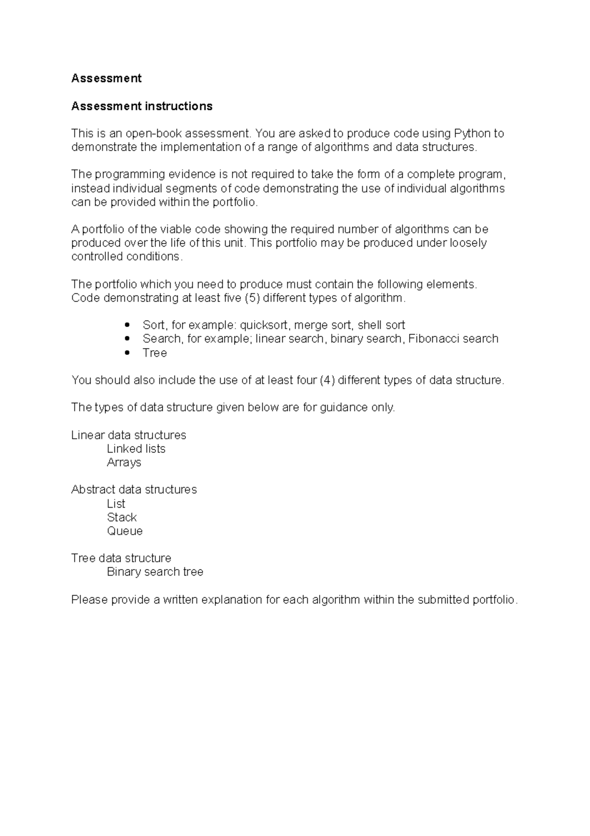 Assessment - Assessment Assessment instructions This is an open-book ...