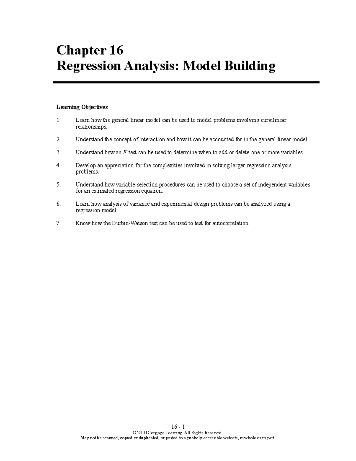 16 SBE11e SM Ch16 - Awesome - Chapter 16 Regression Analysis: Model Building Learning Objectives ...