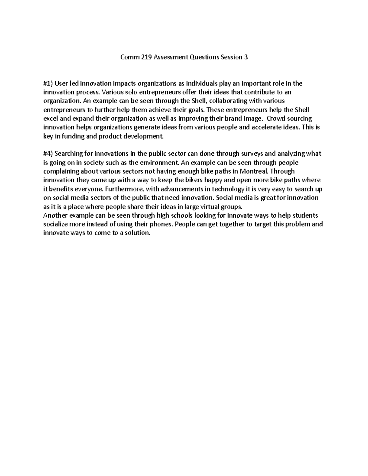 Session 3 assement questions - Comm 219 Assessment Questions Session 3 ...