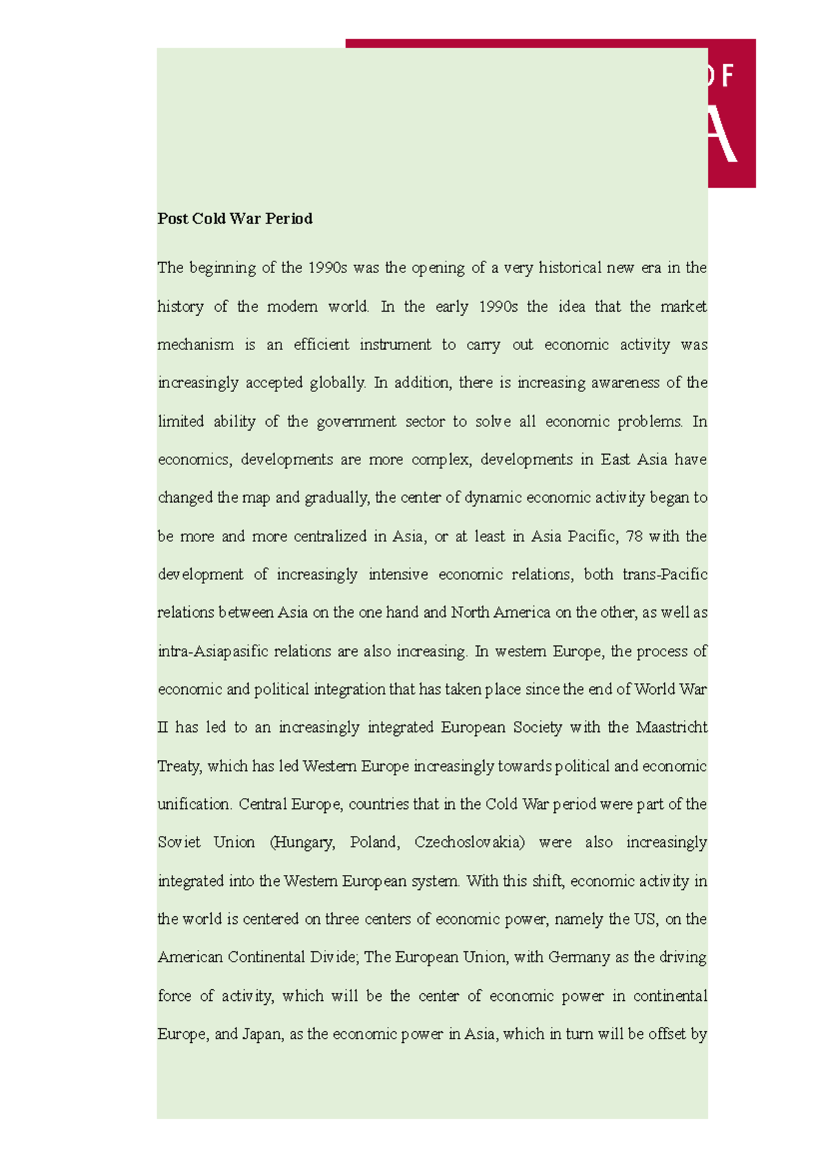 Documents Economics - Post Cold War Period - Post Cold War Period The ...