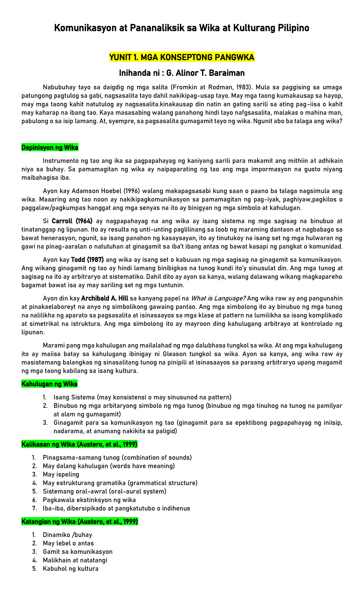 Filipino 11 - Yunit 1 - MGA Konseptong Pangwka - Komunikasyon at Pananaliksik sa Wika at ...