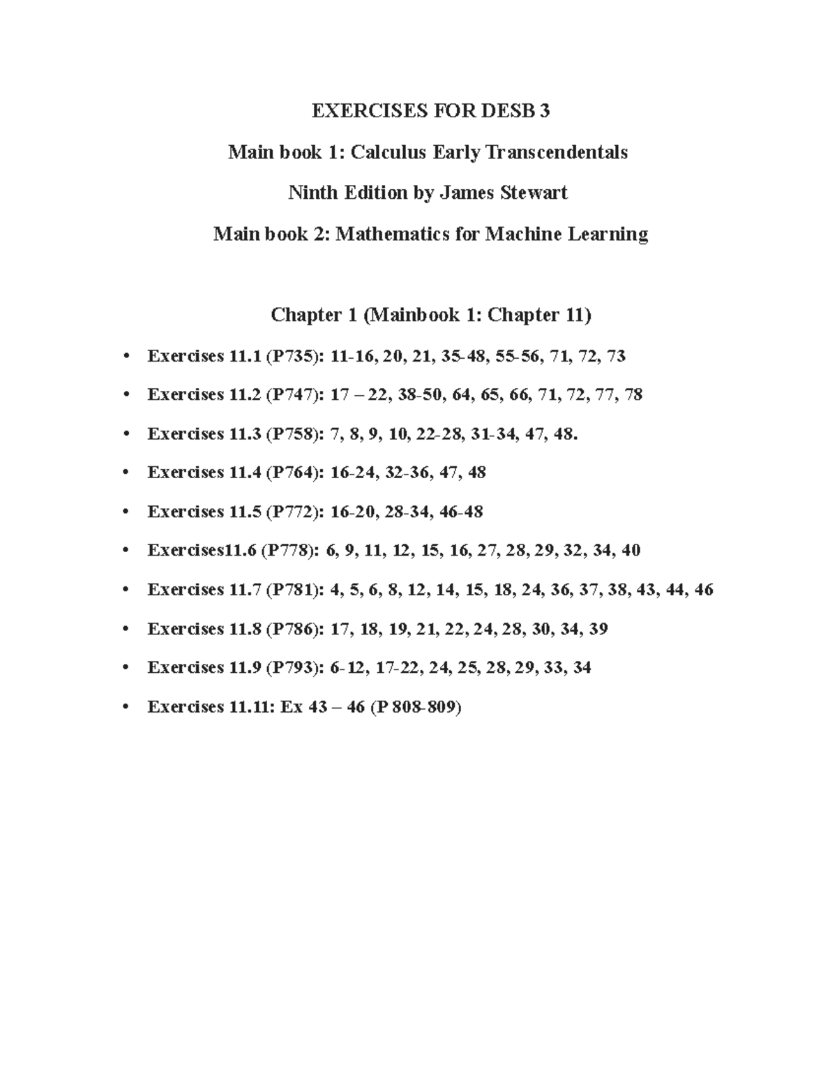 Exercises FOR DESB 3 2022 - EXERCISES FOR DESB 3 Main book 1: Calculus ...