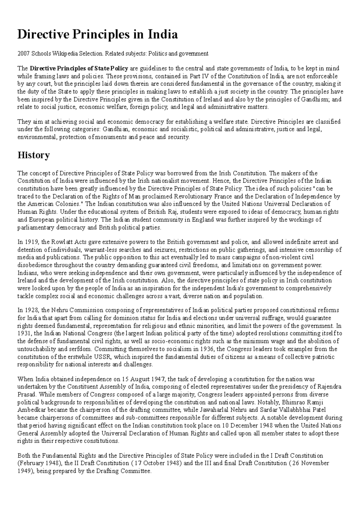 Directive Principles in India - Related subjects: Politics and ...