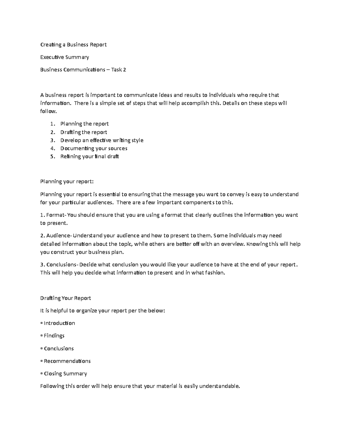 How To Write A Business Report Creating A Business Report Executive