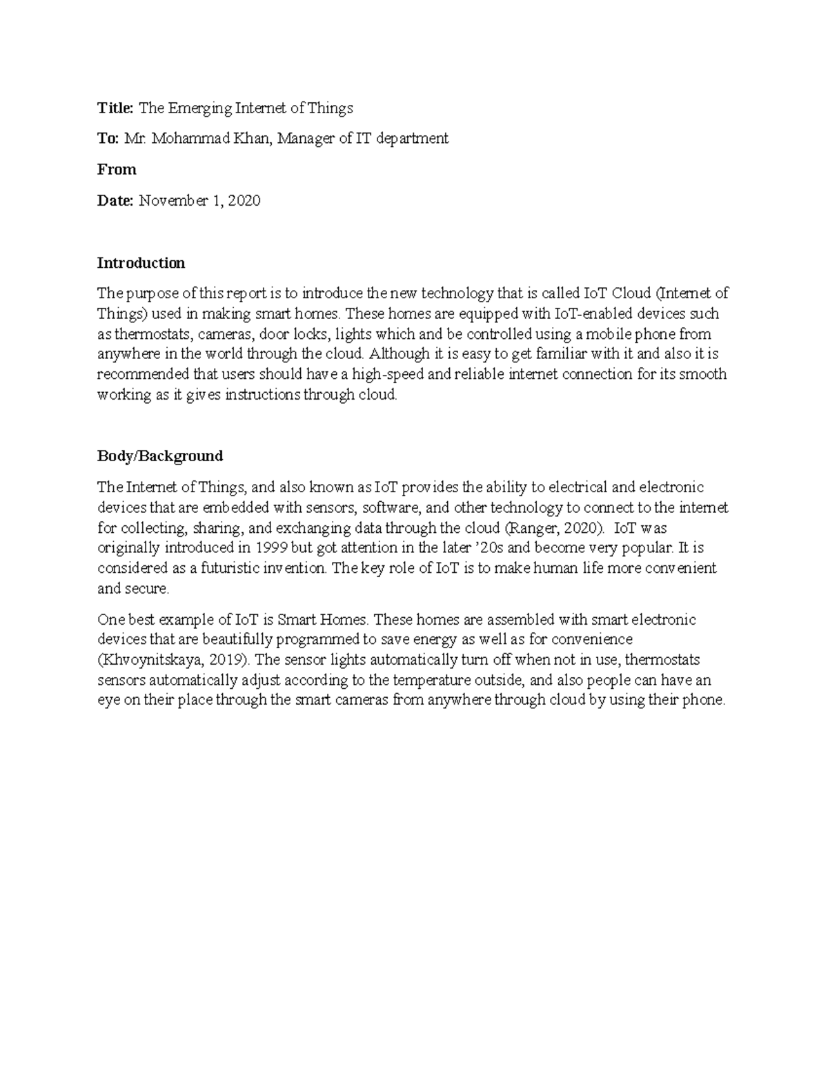 investigation report - Internet Of Things - Title: The Emerging ...