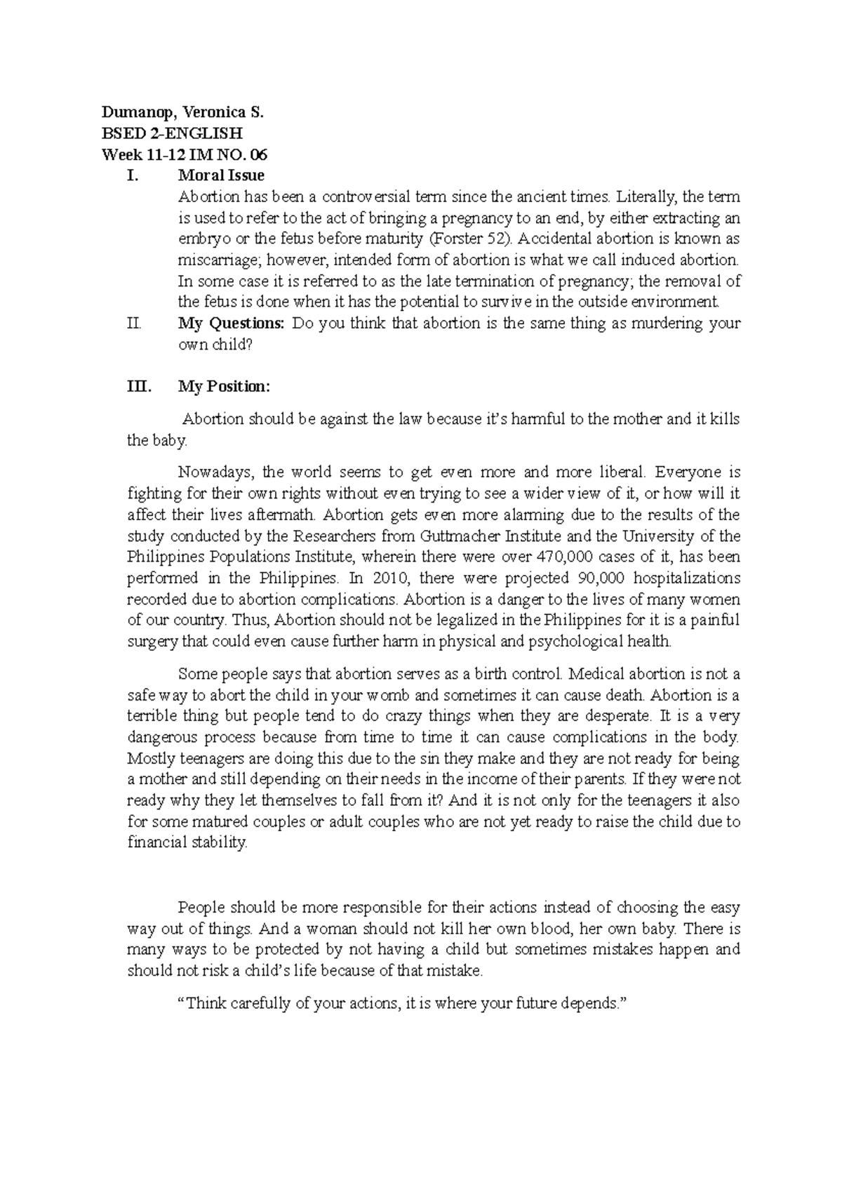 Position paper and Poem Writing - Dumanop, Veronica S. BSED 2-ENGLISH ...