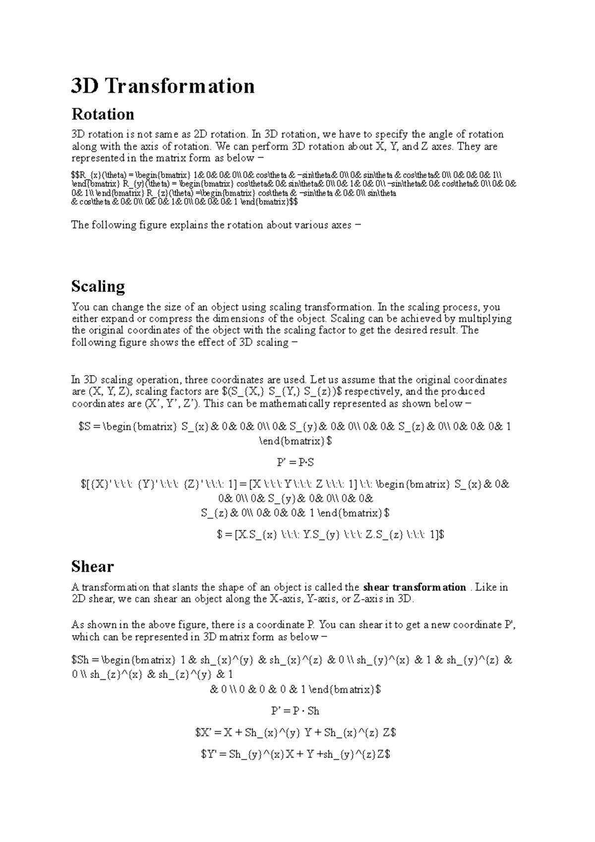 6.3D Transformation - 1 - 3D Transformation Rotation 3D rotation is not same as 2D rotation. In ...