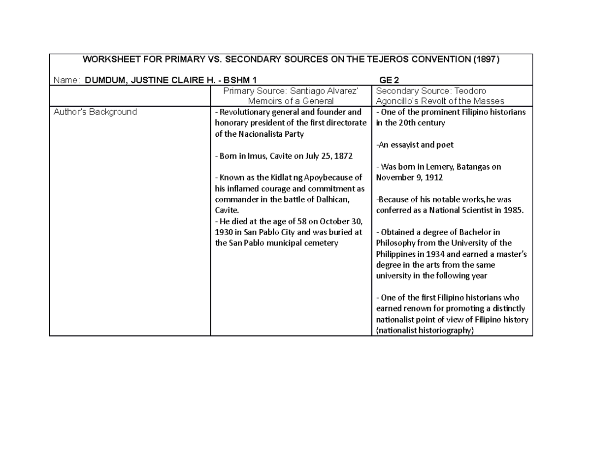 Worksheet FOR Primary VS Secondary Sources WORKSHEET FOR PRIMARY VS worksheet-for-primary-vs-secondary-sources-worksheet-for-primary-vs