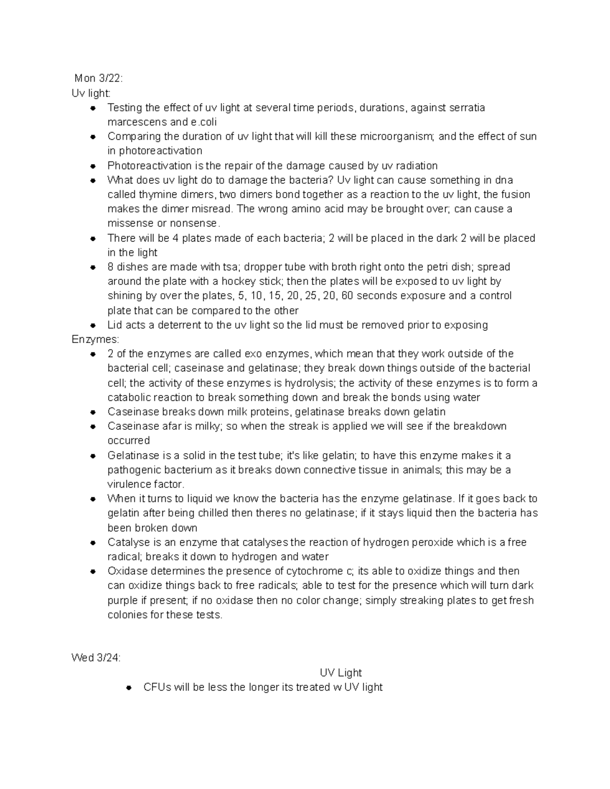 Copy of Practical 2 lab notes - Mon 3/22: Uv light: Testing the effect ...