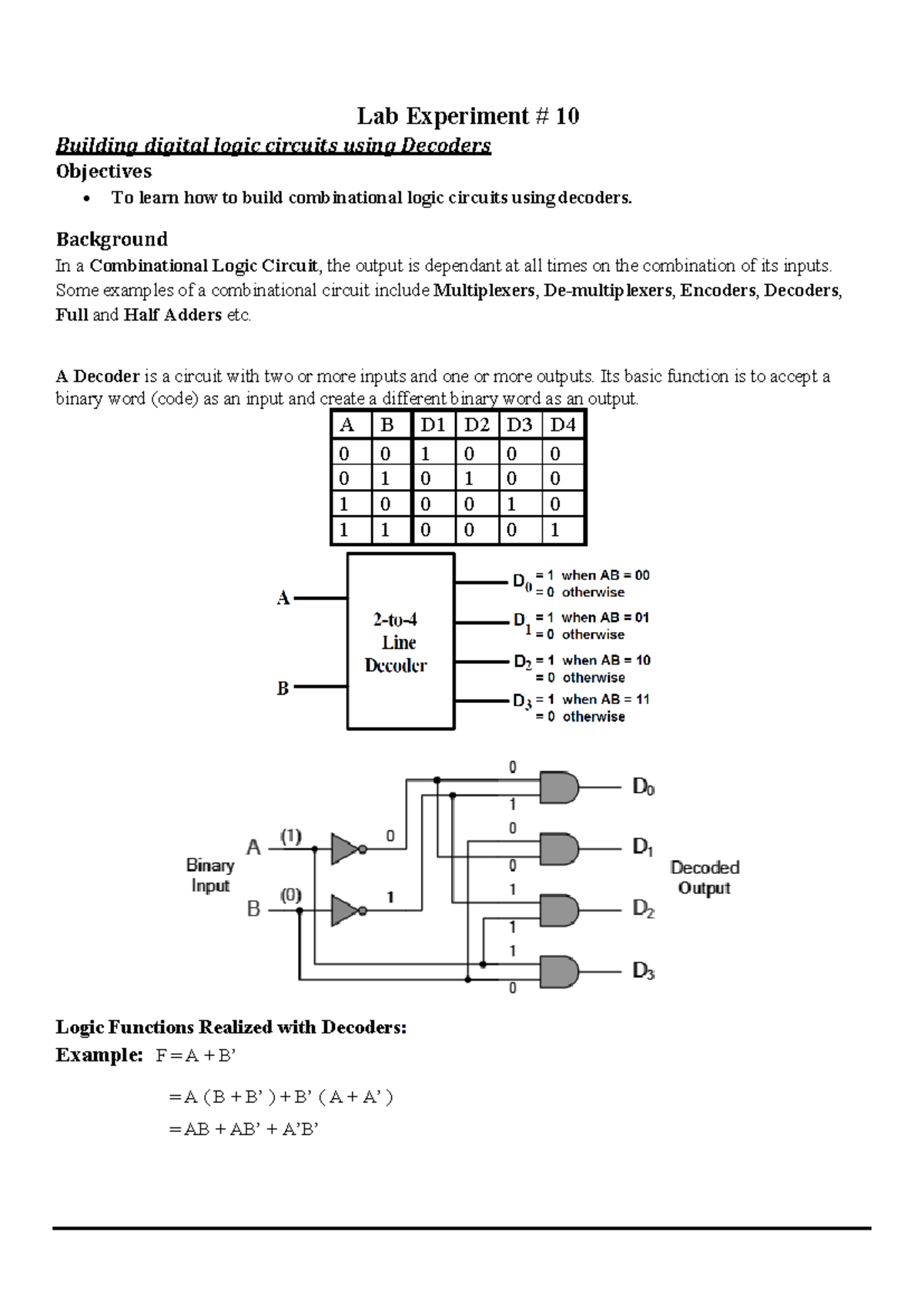 CS302 - Lab Manual - Week No (10) - Lab Experiment # 10 Building digital logic circuits using ...