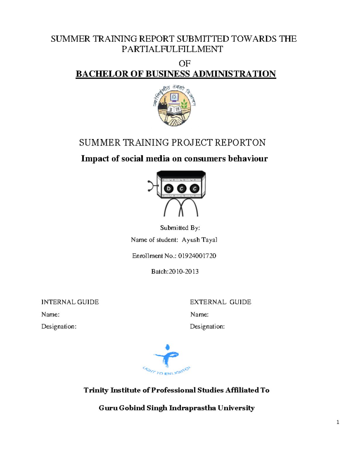 Ayush STR - SUMMER TRAINING REPORT SUBMITTED TOWARDS THE ...