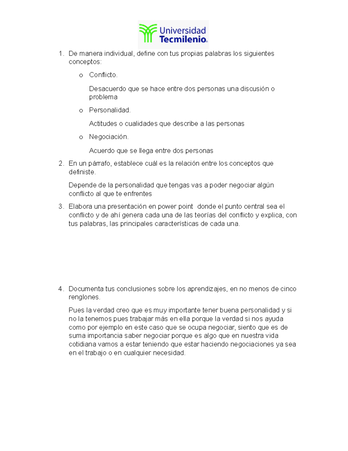 Actividad 1 - De manera individual, define con tus propias palabras los ...