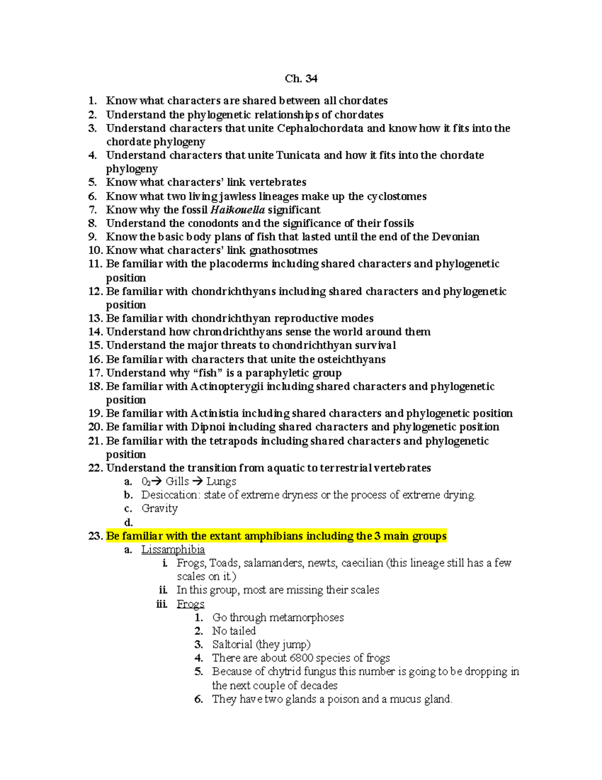 Ch. 34 - Learning objectives / guided notes to help in the preparation ...