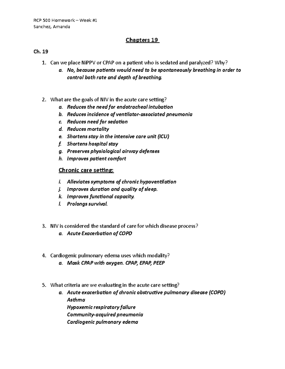 Chapter 19 HW RCP 500 Week 1 - Sanchez, Amanda Chapters 19 Ch. 19 Can ...