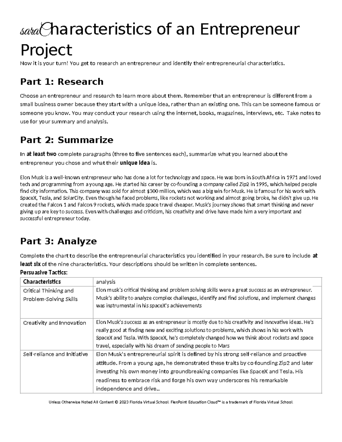 Characteristics of an entrepreneur project - saraCharacteristics of an ...
