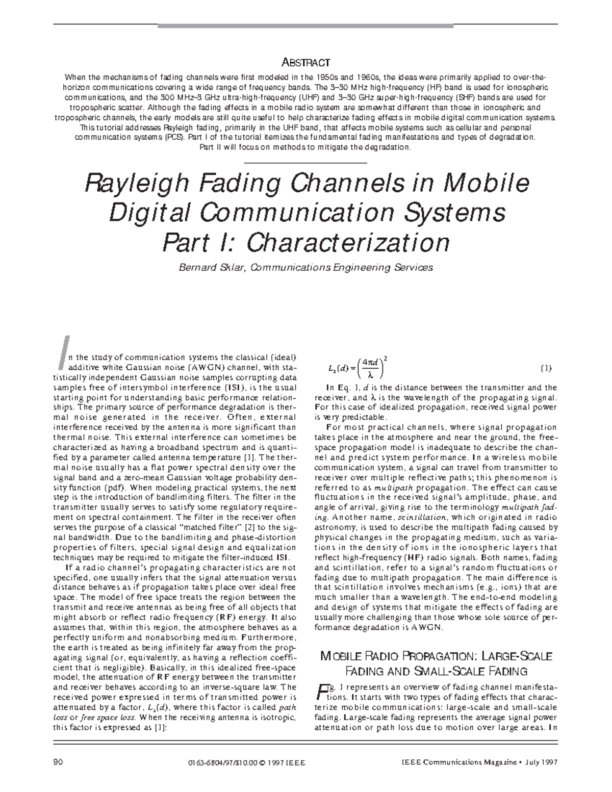 Rayleigh-fading - fading - 90 IE E E Communications Magazine • July ...