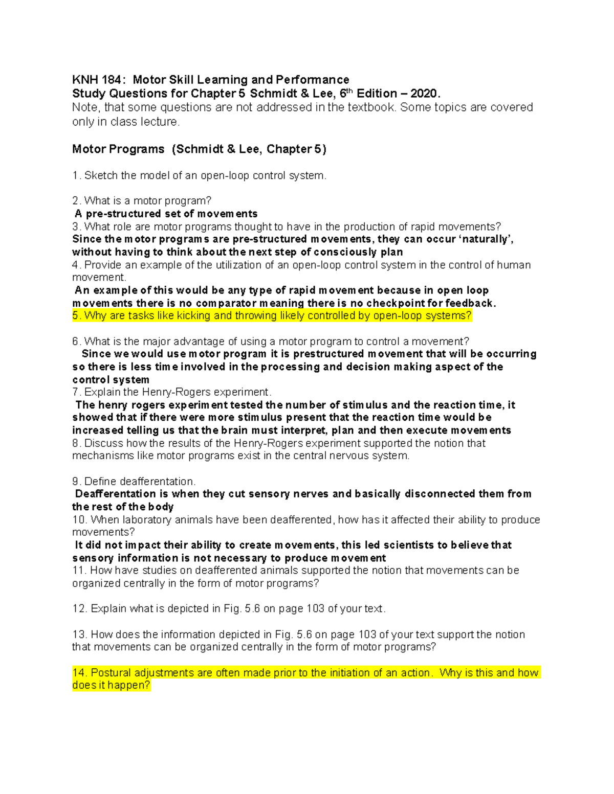 KNH 184 Chapter 5 Study Questions - KNH 184: Motor Skill Learning and ...