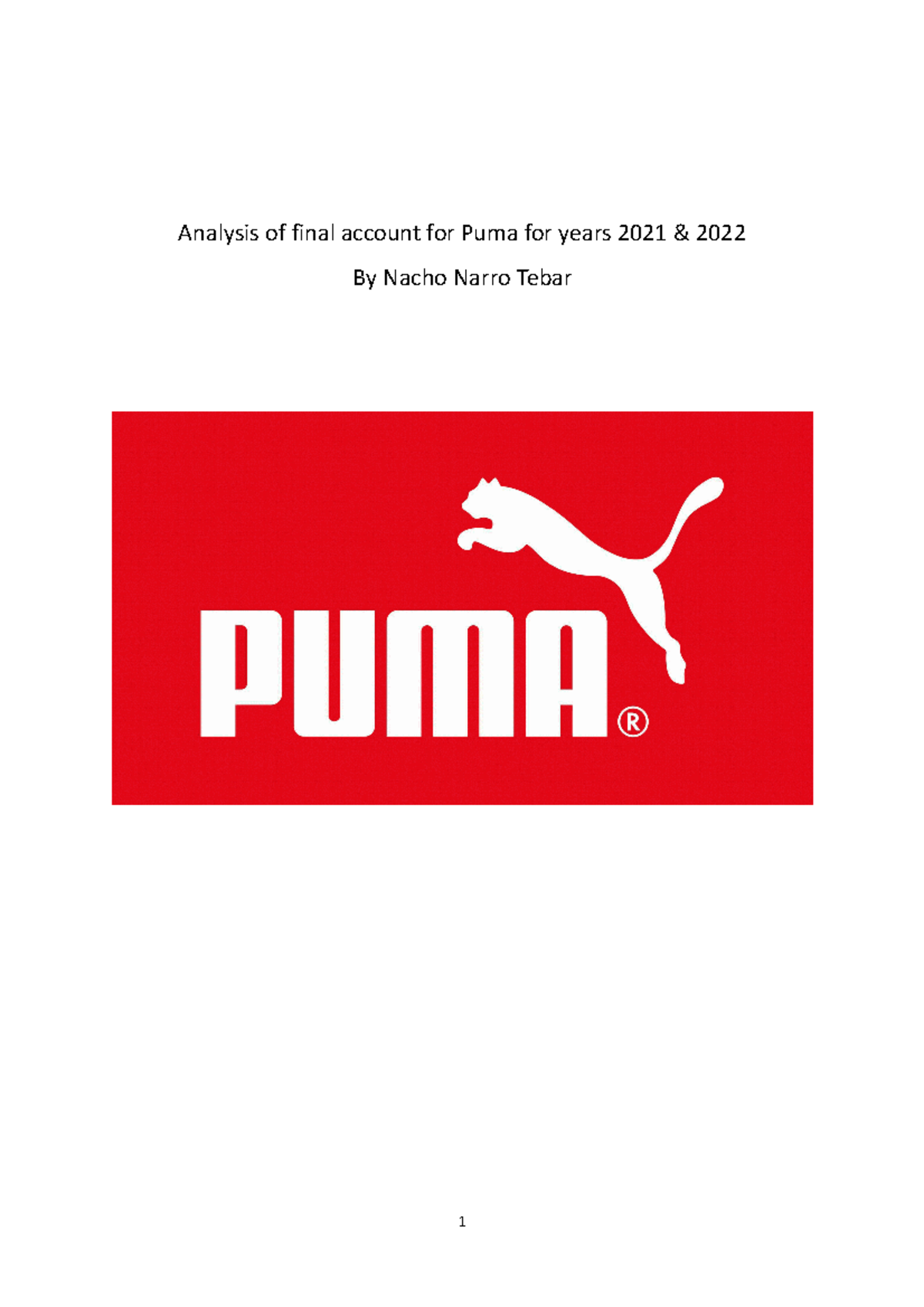 Analysis of Final accounts Puma - Analysis of final account for Puma ...