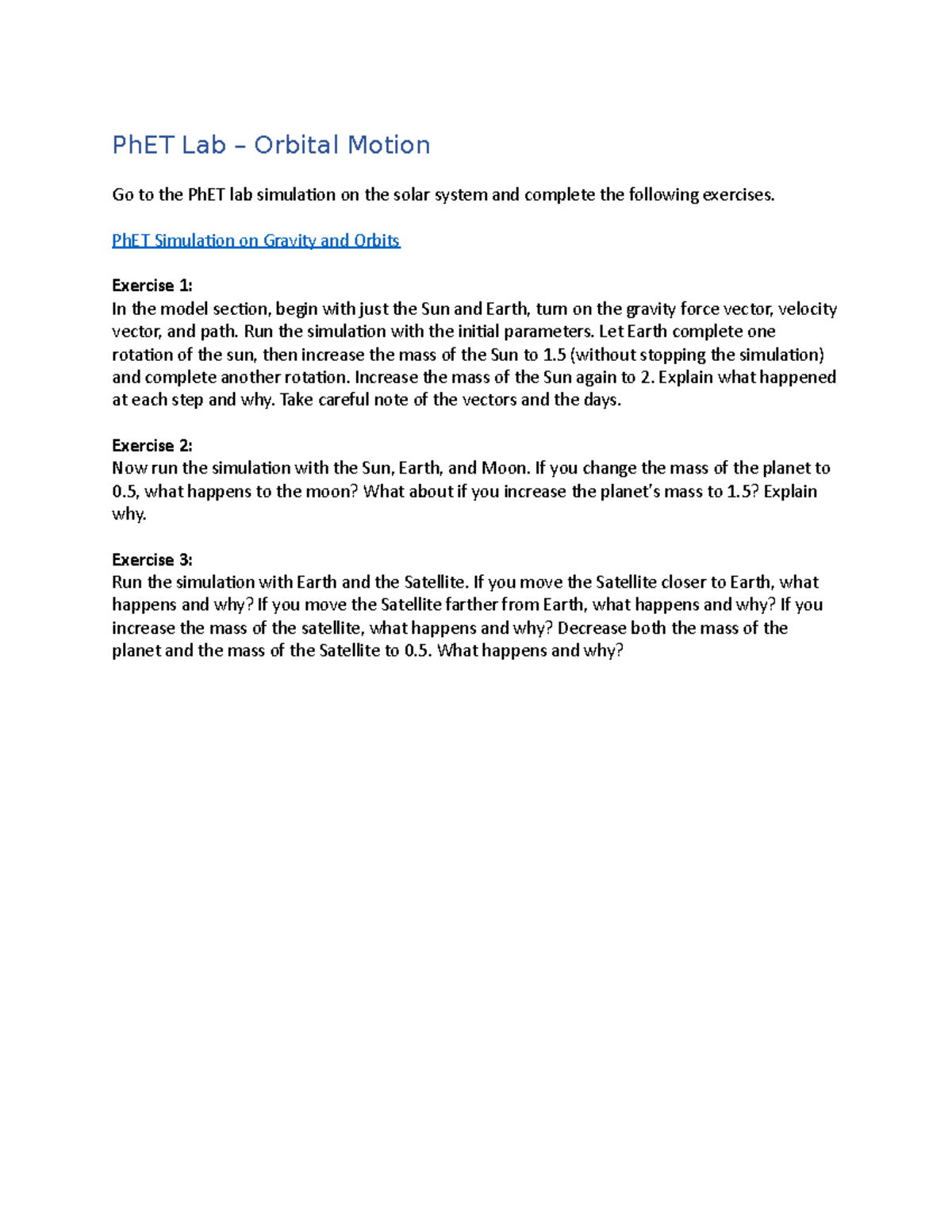 PHY2020 Gravity And Orbits NEW2021 - PhET Lab – Orbital Motion Go to ...