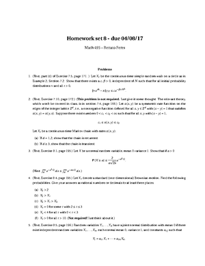 2016-2017 Homework 9 - Solutions - Homework set 09 - Solutions Math 495 – Renato Feres Problems ...