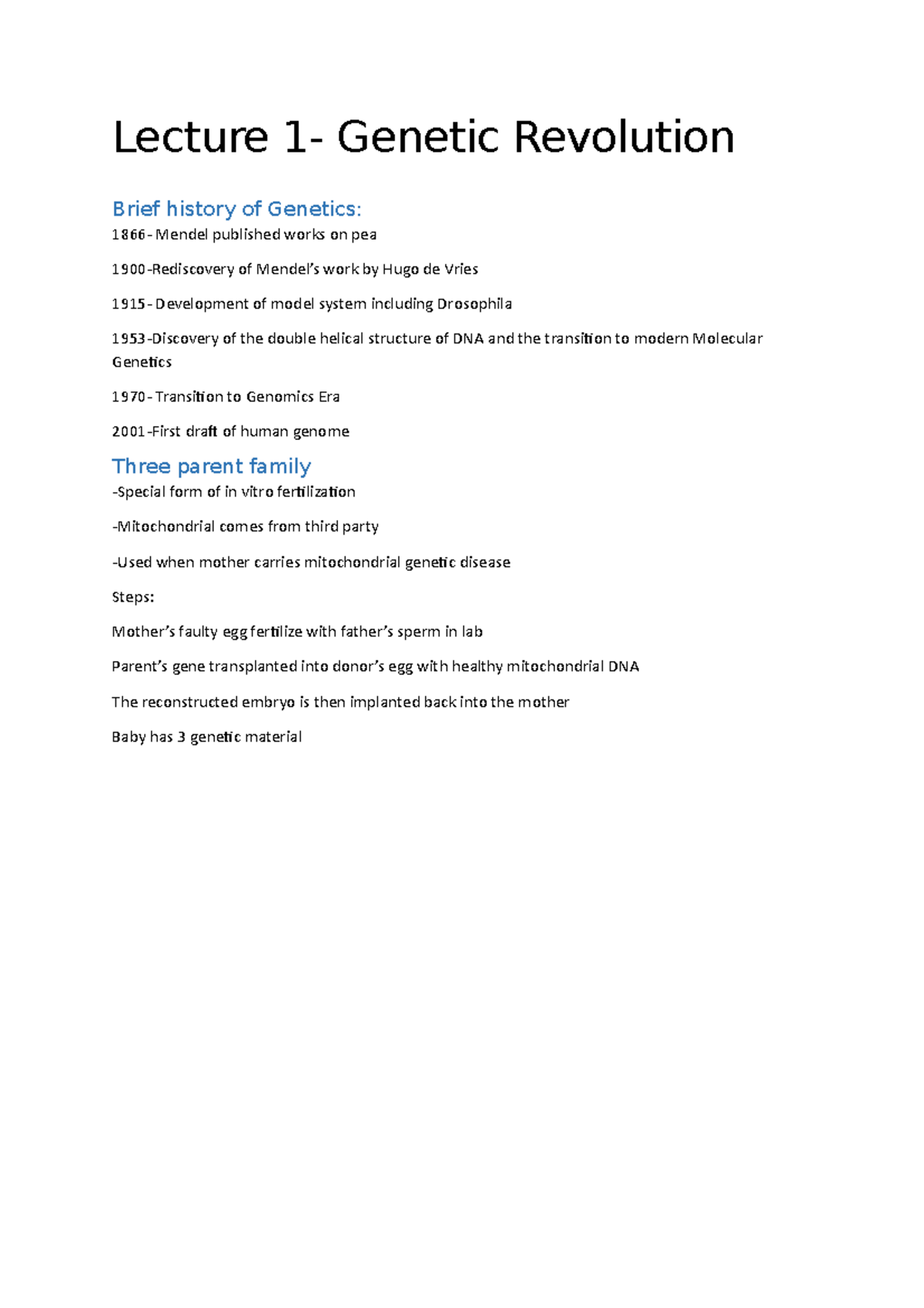 BABS2204 Lecture Notes - Lecture Genetic Revolution Brief history of ...