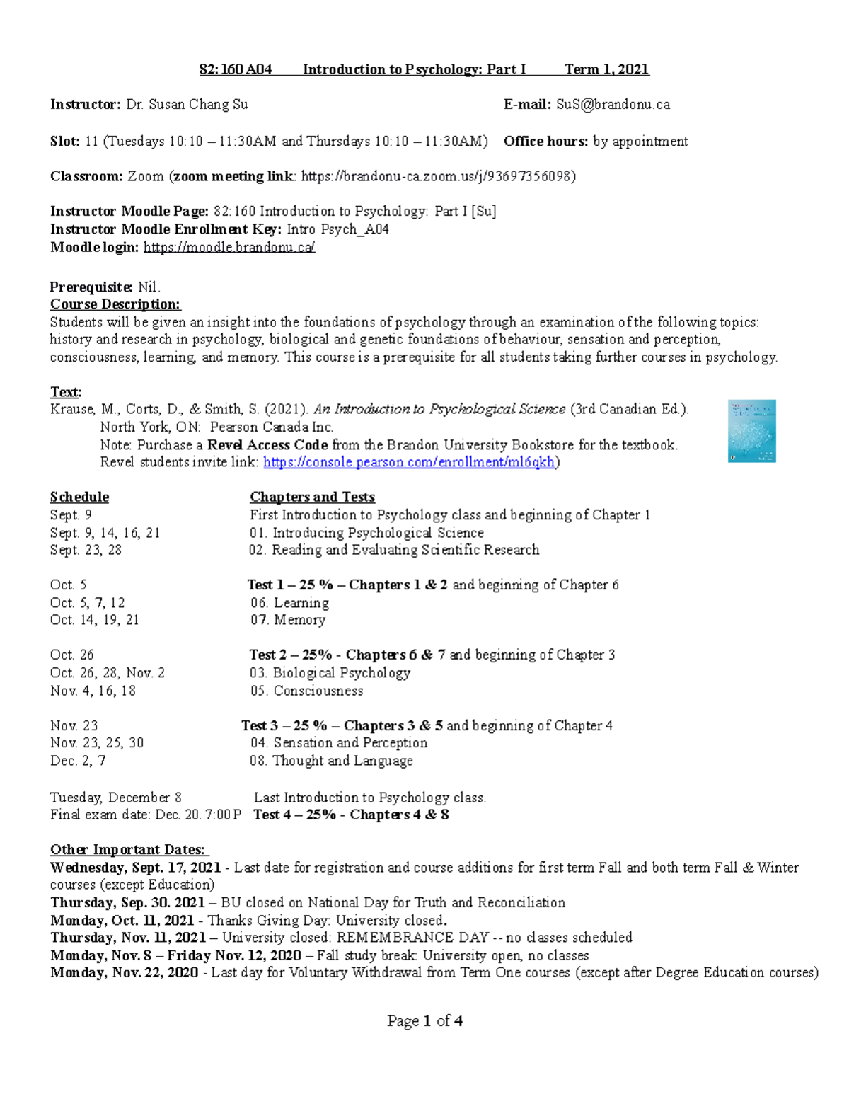 Introduction Psychology Part I Syllabus 2021 - 82:160 A04 Introduction ...
