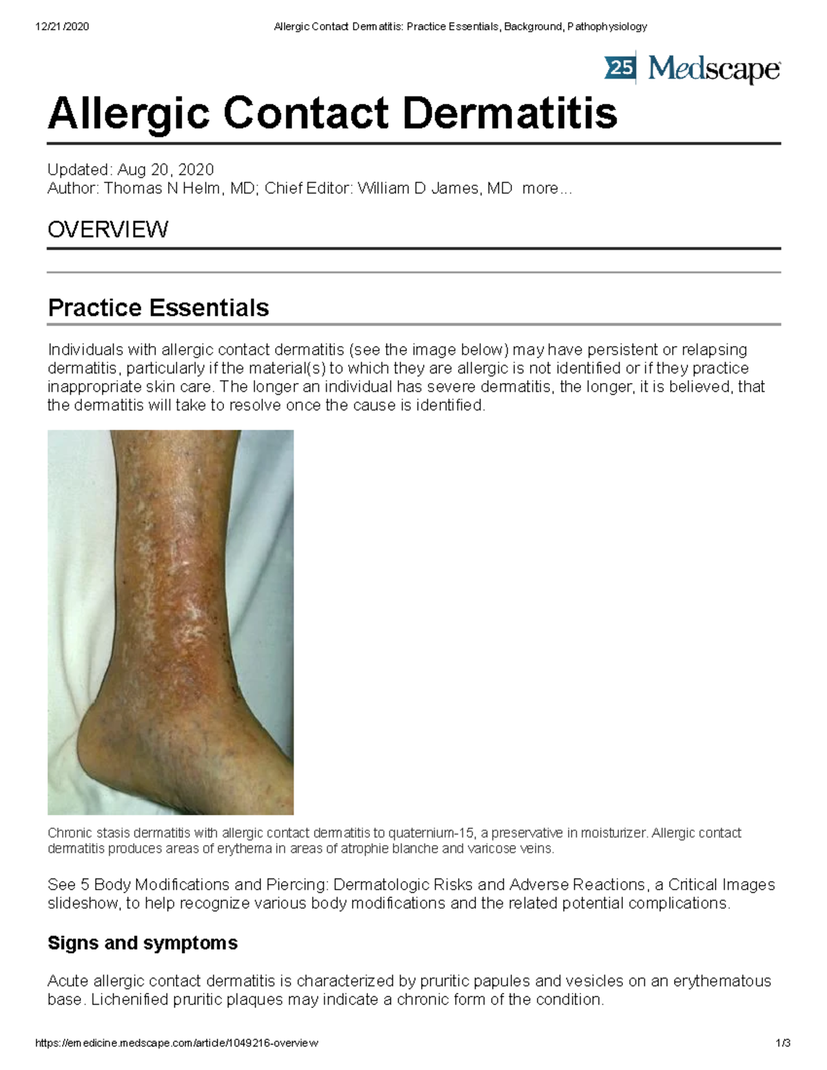 Allergic Contact Dermatitis Practice Essentials, Background ...