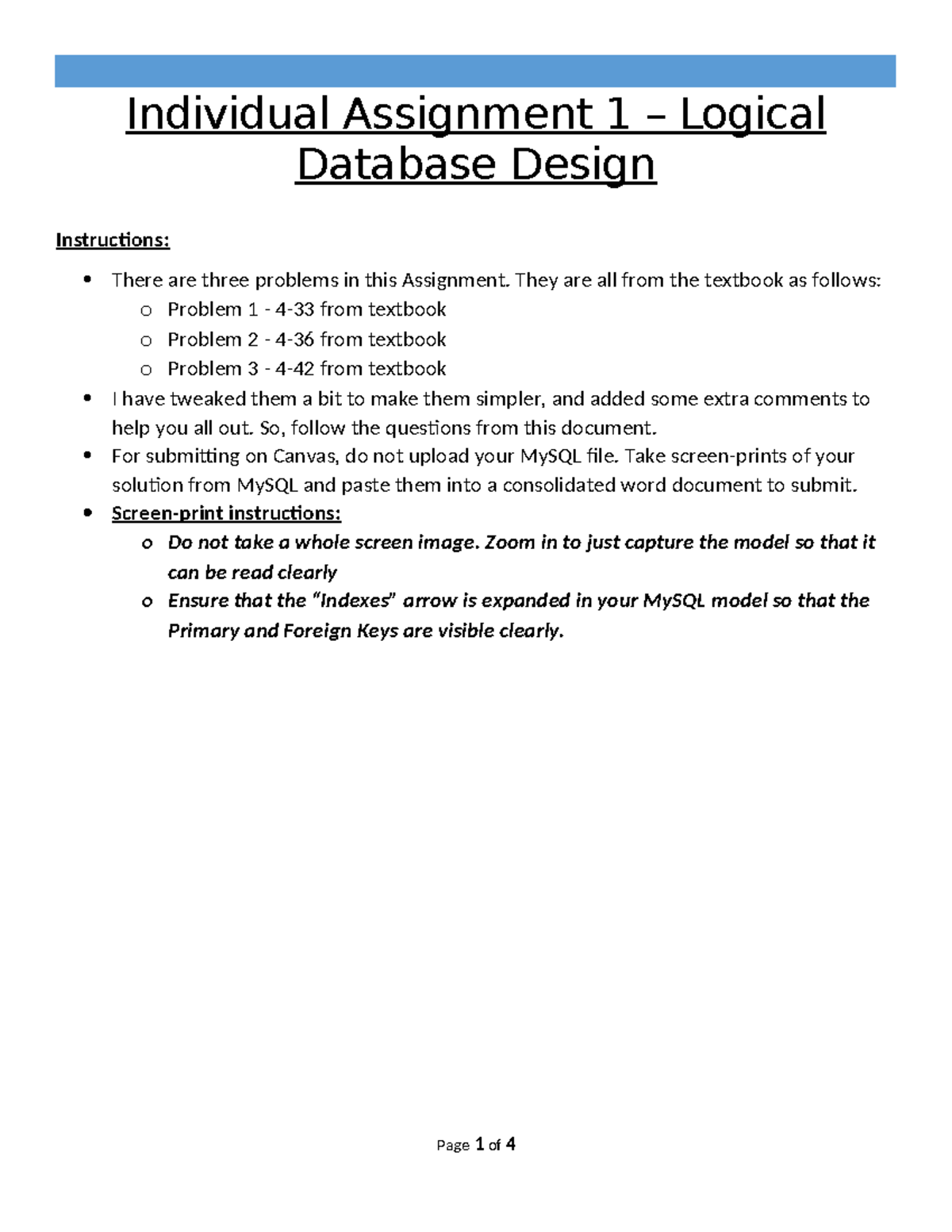 IA1 - Logical Database Design - Individual Assignment 1 – Logical Database Design Instructions ...