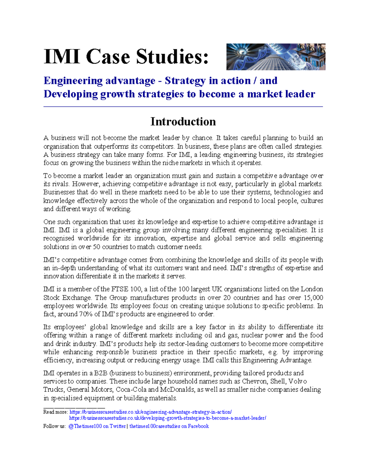 IMI case study for strategy - IMI Case Studies: Engineering advantage ...