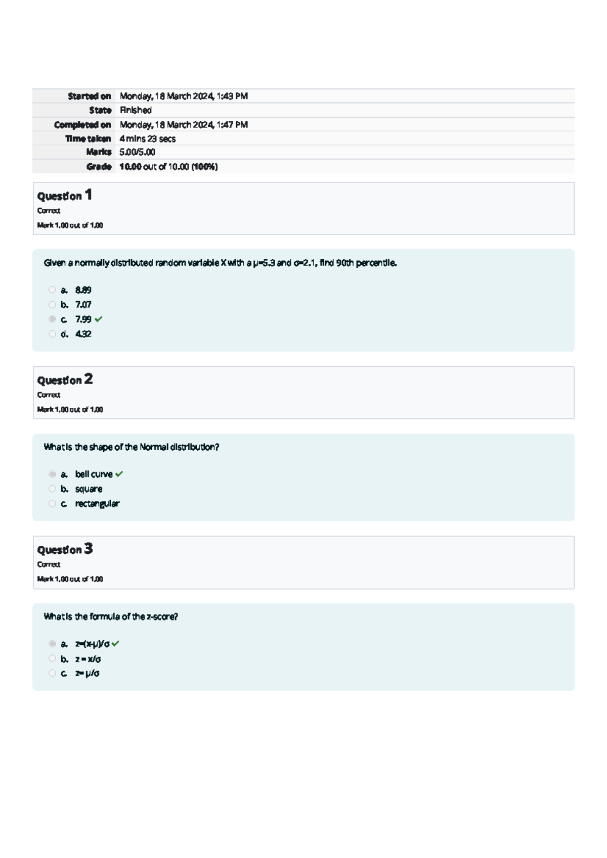 Self-Quiz Unit 7 Attempt review - Started on Monday, 18 March 2024, 1: ...
