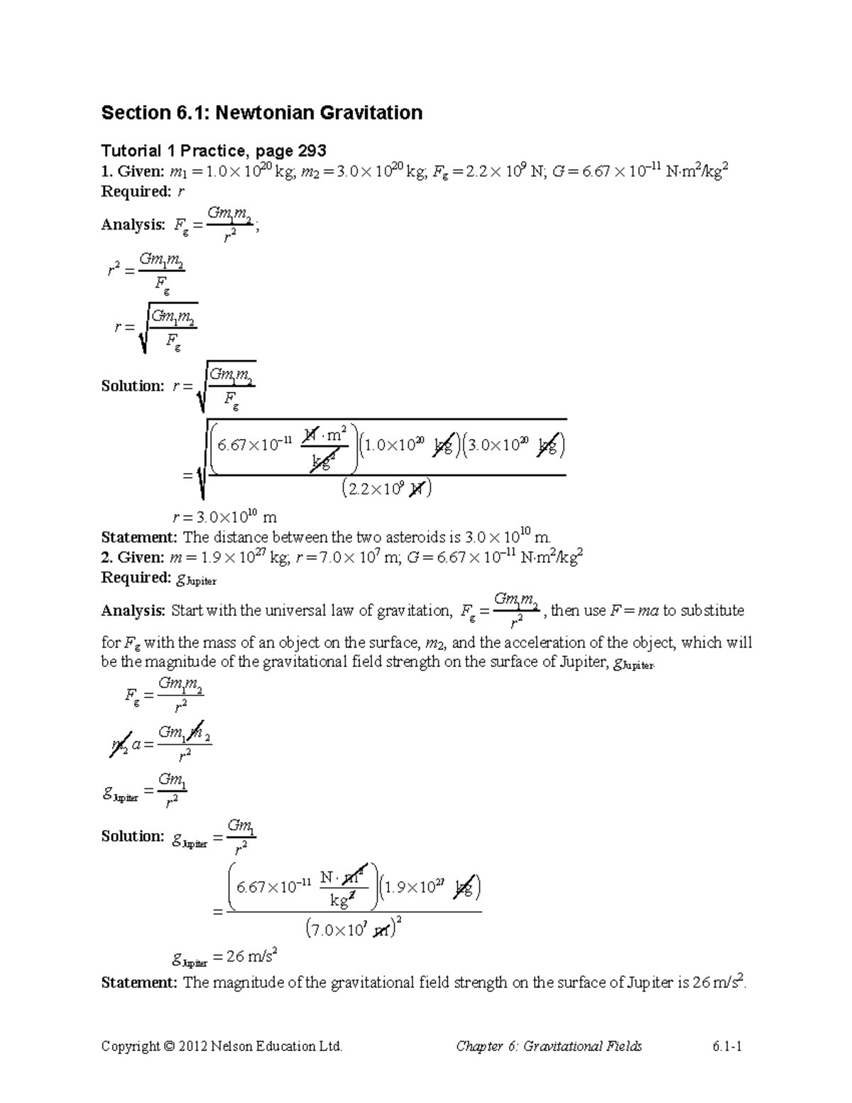 Physics 12 solutions for section 6.1 - Section 6: Newtonian Gravitation ...