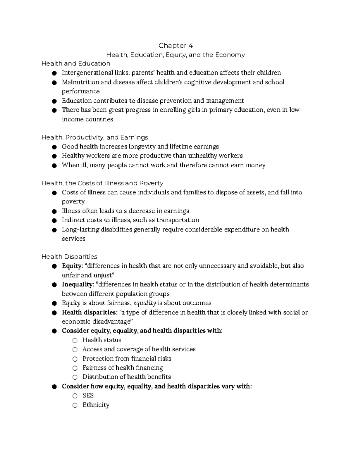 Ch. 4 Health Edu, Equity, and the Economy - Chapter 4 Health, Education ...