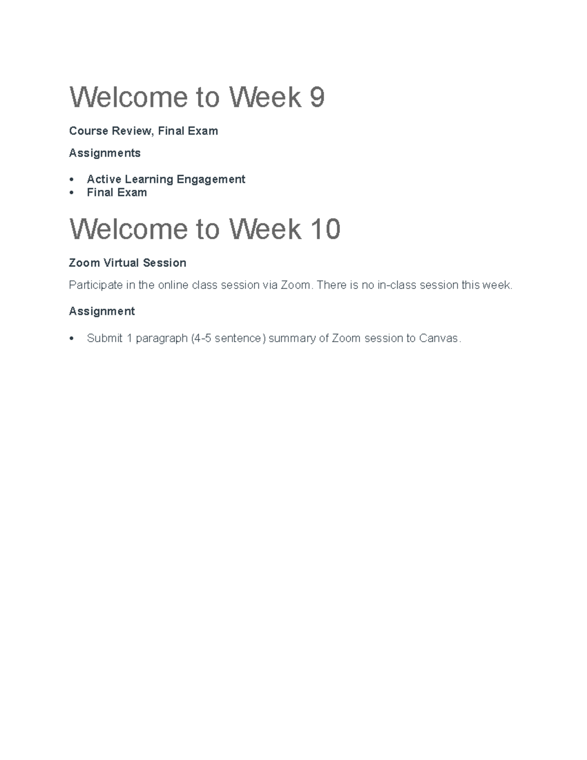 Welcome to Week 9 & Week 10 - N180 - Welcome to Week 9 Course Review ...