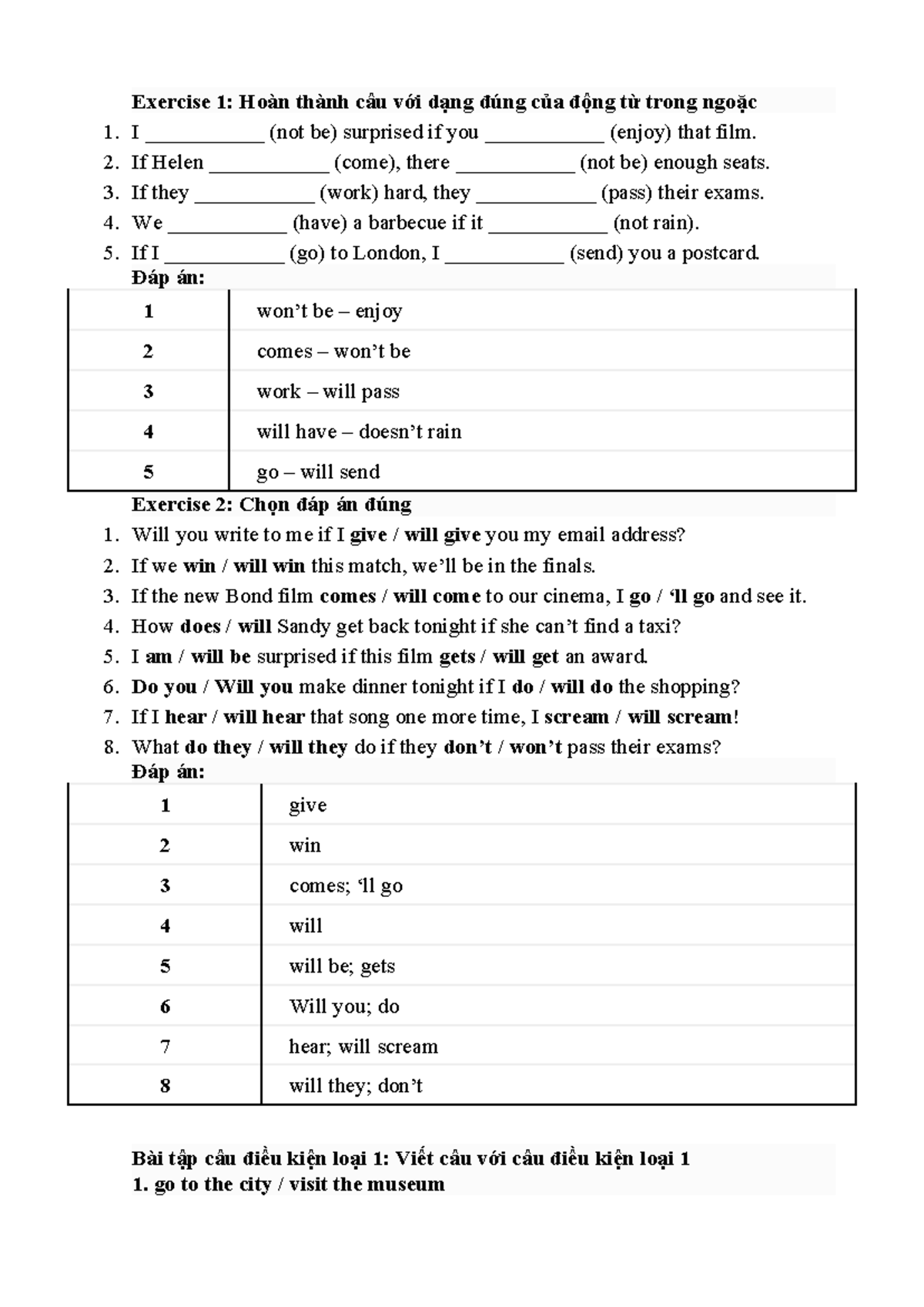 Đ.a 23 - gdht - Exercise 1: Hoàn thành câu với dạng đúng của động từ ...