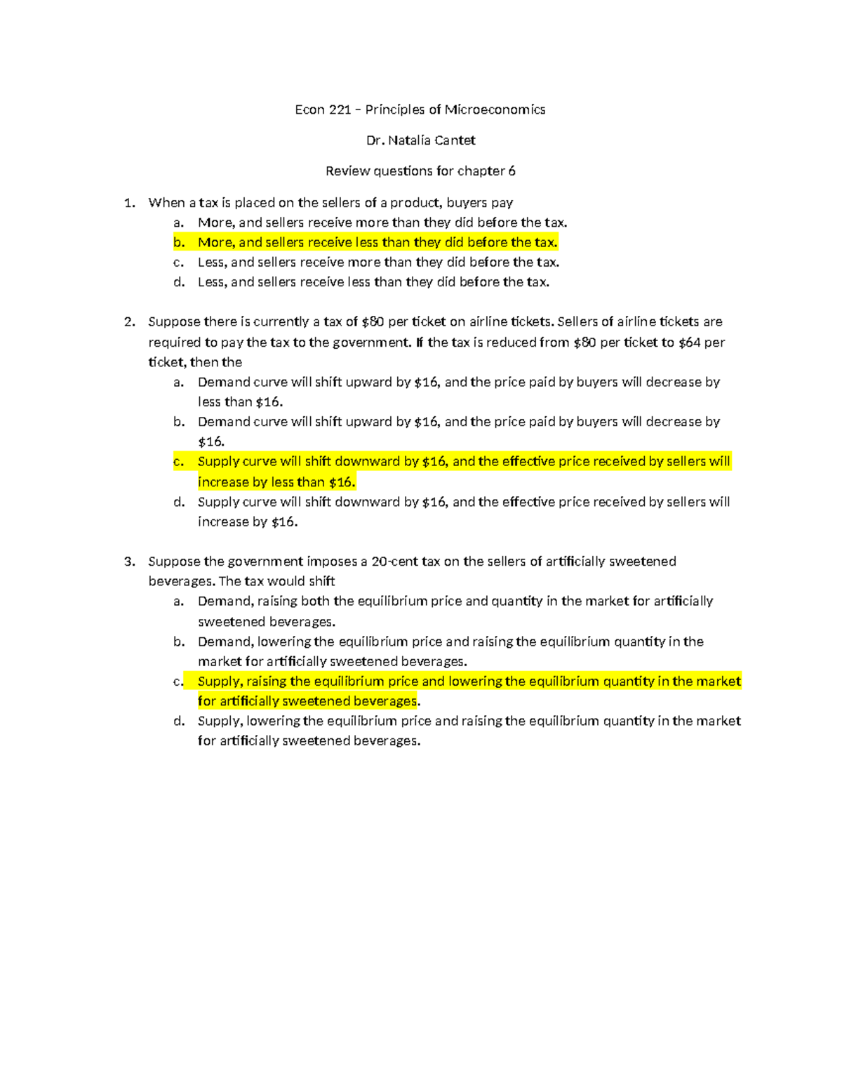 Econ 221 - Ch 6 taxes Review questions - Econ 221 – Principles of ...